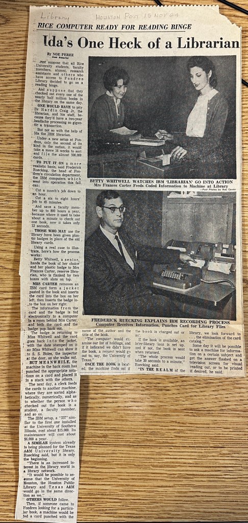 “Ida’s One Heck of a Librarian,” 1964 | Rice History Corner